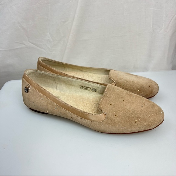 UGG | Shoes | Ugg 14419 Quilted Beige Suede Round Toe Flats Shearling ...